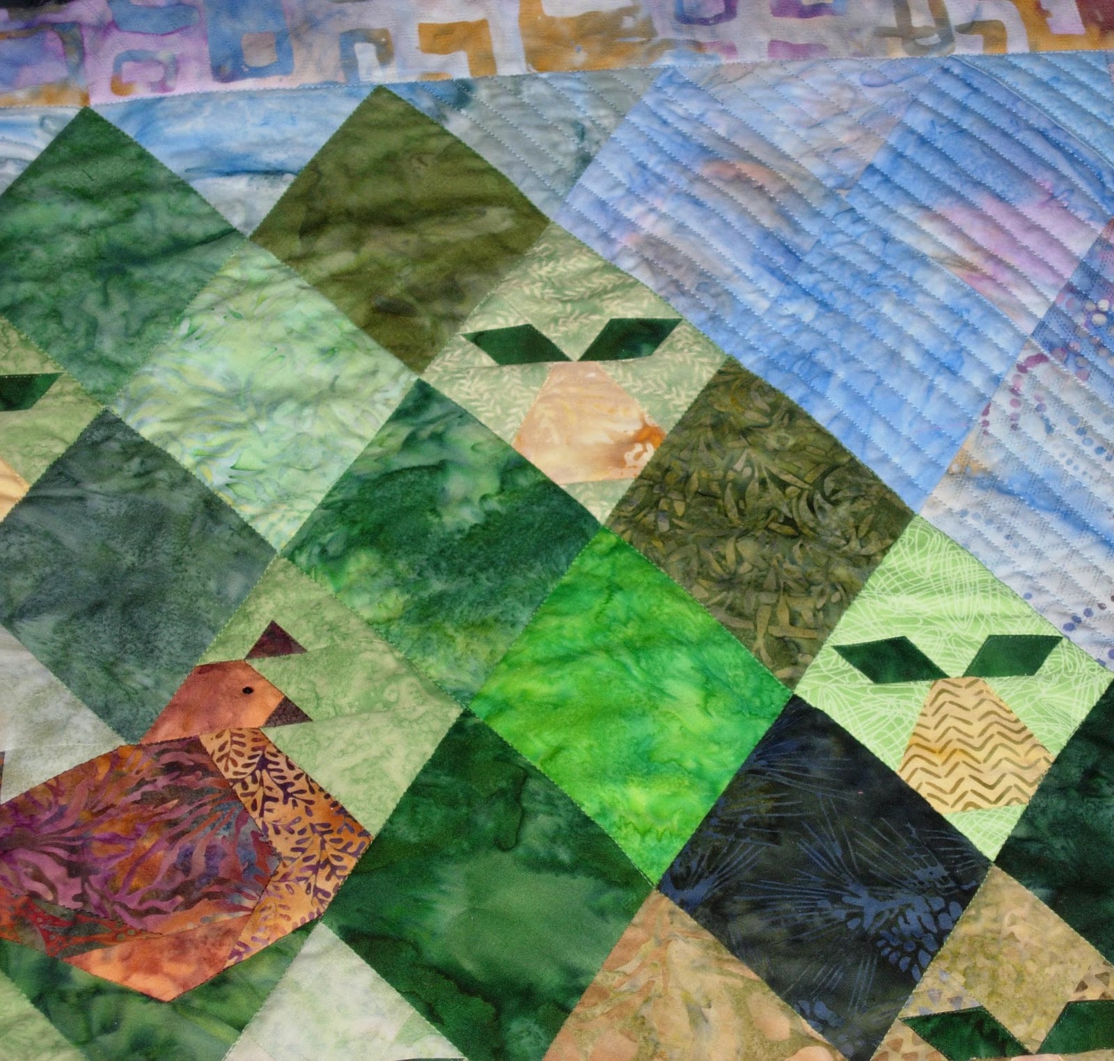 Bear, Dolly and Moi: and a partridge in a pear tree quilt