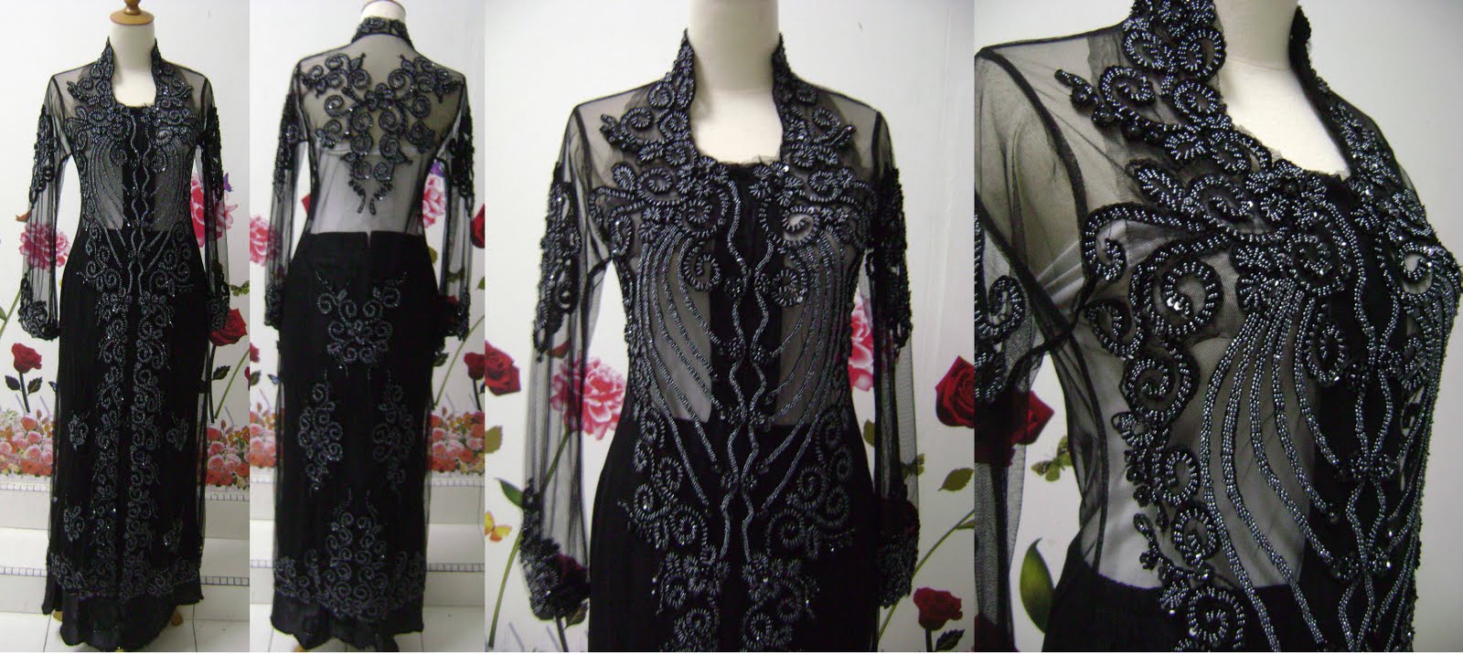 BAJU PENGANTIN KEBAYA SULAM: WEDDING DRESS KEBAYA LABUH HITAM - 1 SET ...