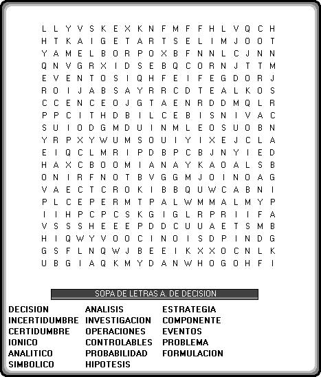 MUNDOSISTEMAS: SOPA DE LETRAS SOBRE ANALISIS DE DECISIONES