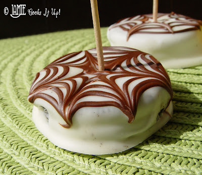 Chocolate Dipped Spider Web Oreos - Jamie Cooks It Up