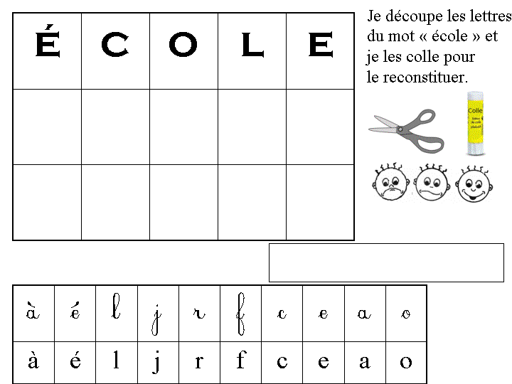 Maternelle: école, reconstituer le mot