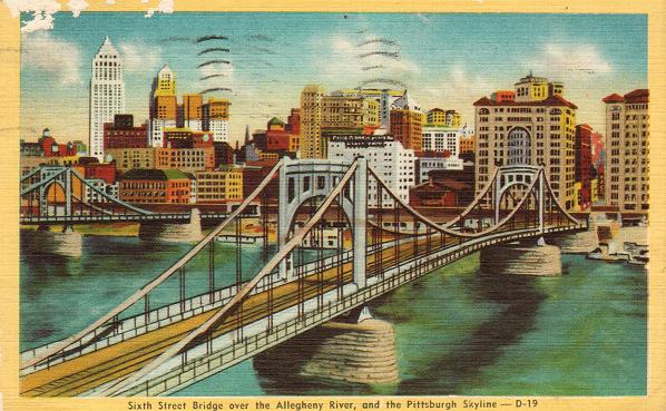 Kentucky Travels: Postcard: Sixth Street Bridge, Pittsburgh Skyline