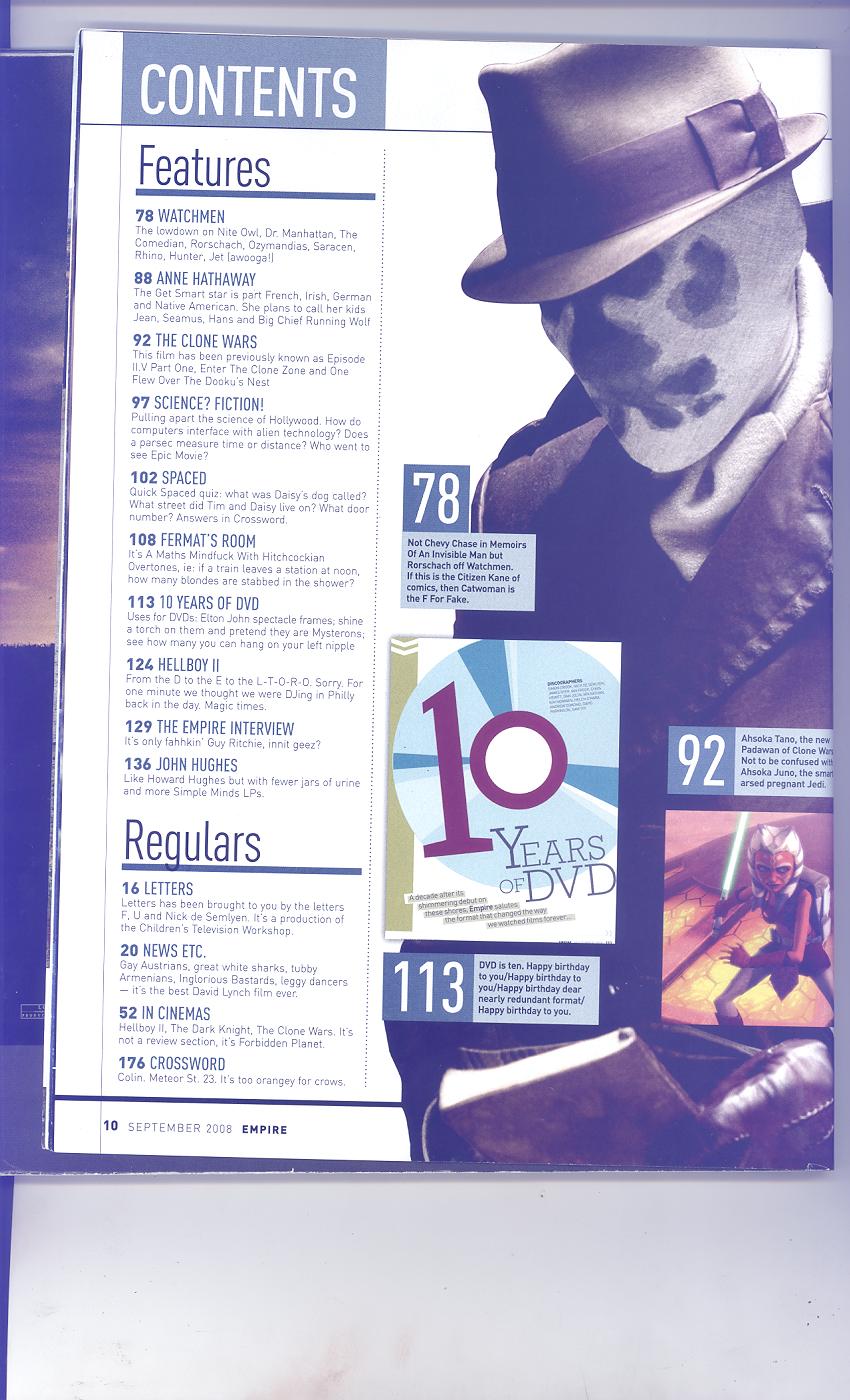 Media GCSE Resources: Empire Magazine Contents Page - Watchmen