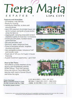 PROPERTIES FOR SALE: TIERRA MARIA ESTATES - LIPA BATANGAS