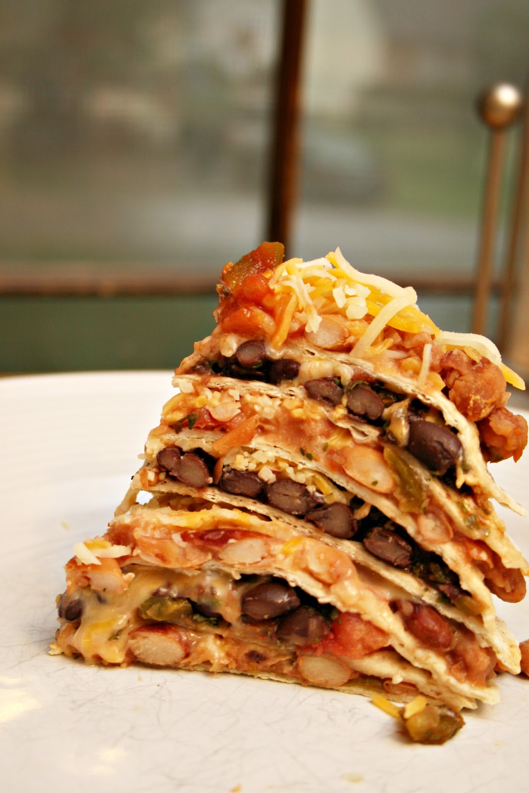 The Hunger Extinguisher: 7-Layer Meatless Tortilla Pie