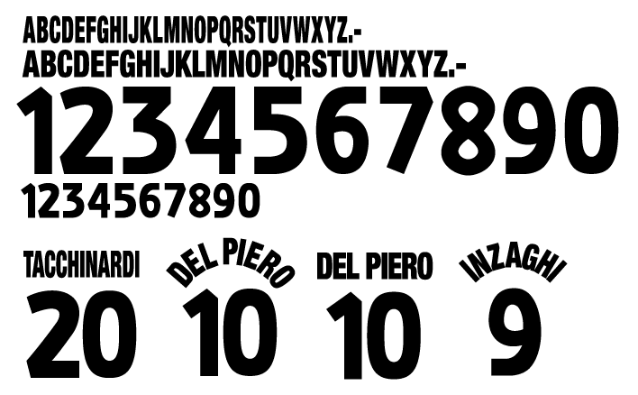 Football teams shirt and kits fan: Vintage Juventus 1998-99 font