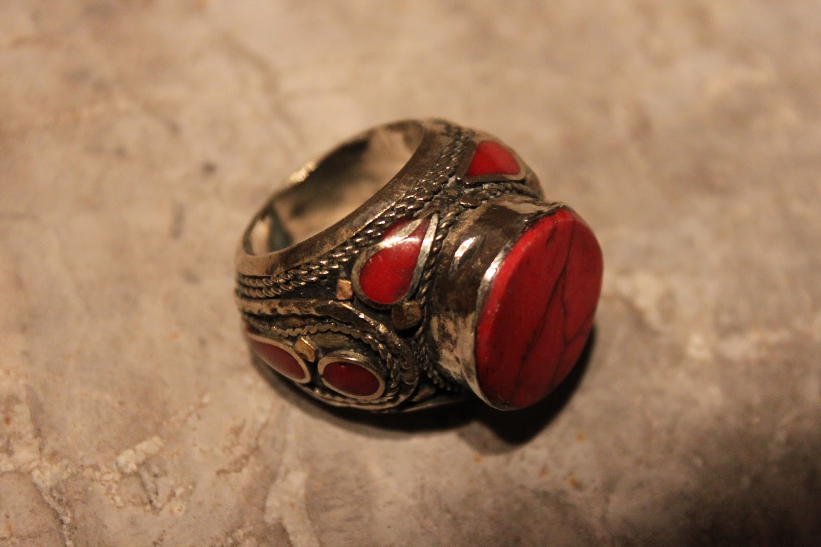 shop 5 inch and up: Oriental handmade red stone ring #30