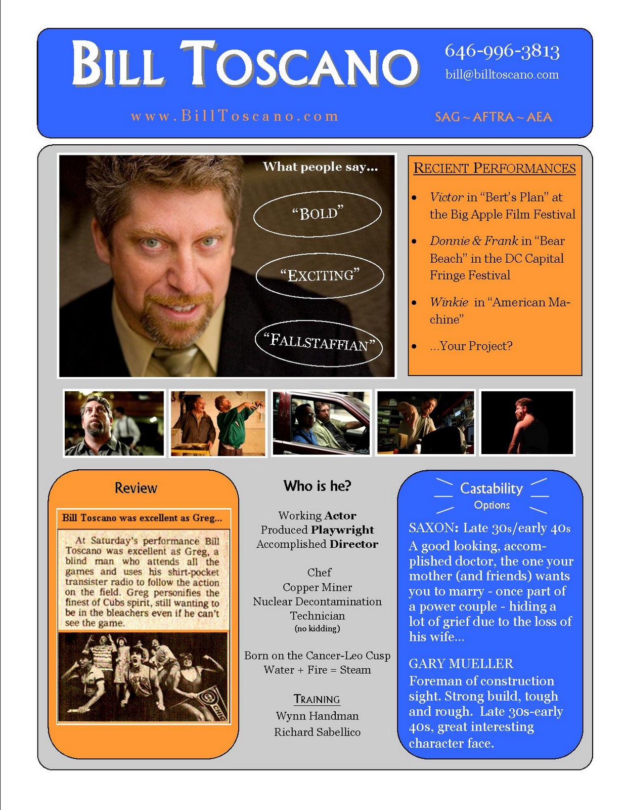 LionSnax: Bill Toscano's Actor One Sheet