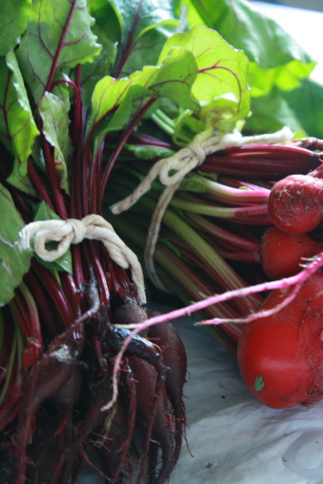 Power to the Bauer: Beets with Their Greens, Scapes, and Chèvre