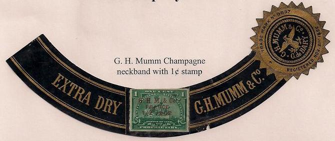 1898 Revenues: G. H. Mumm Printed Cancels: Bottle Neck Band