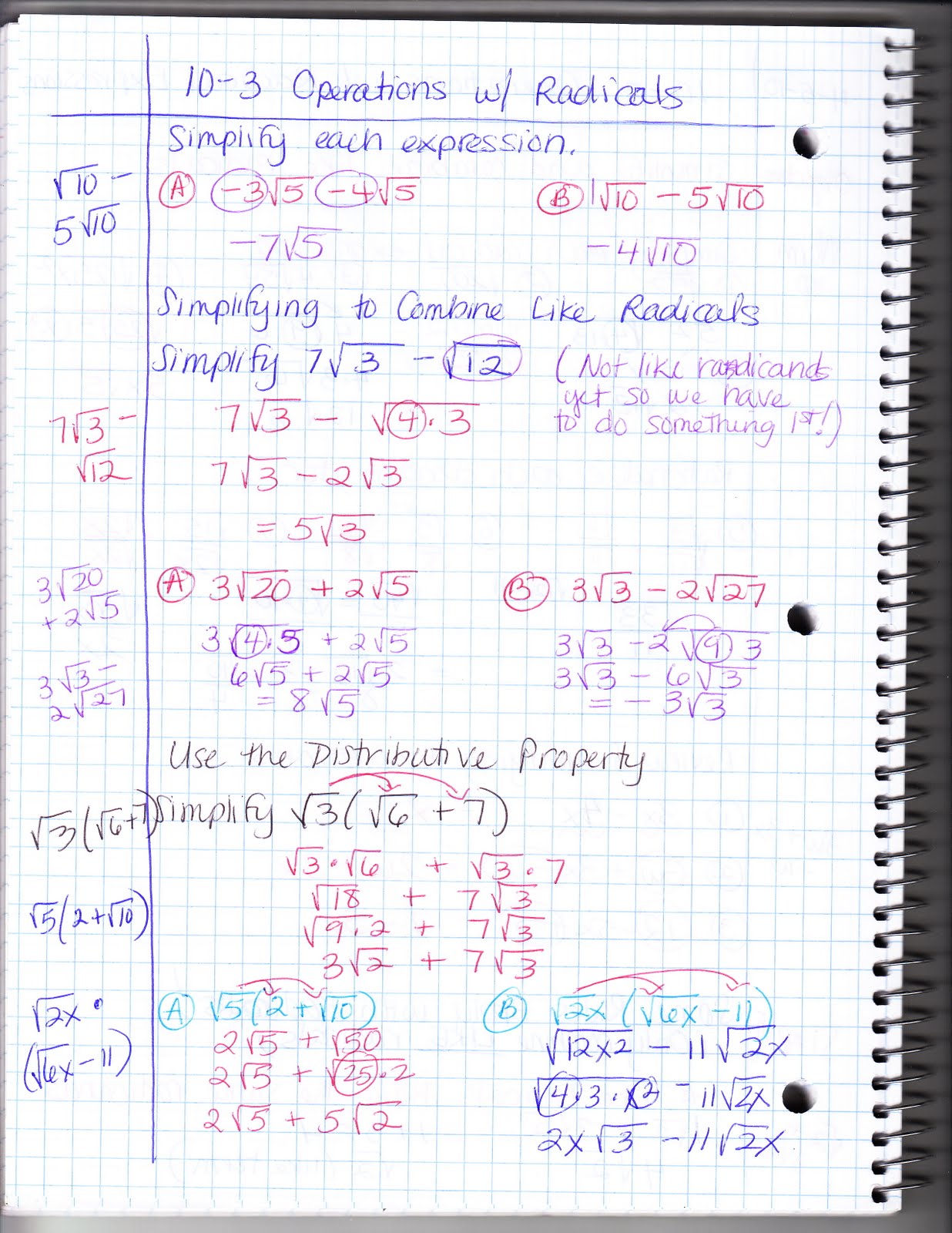 Ms. Jean's Classroom Blog: 10-3 Operations with Radical Expressions