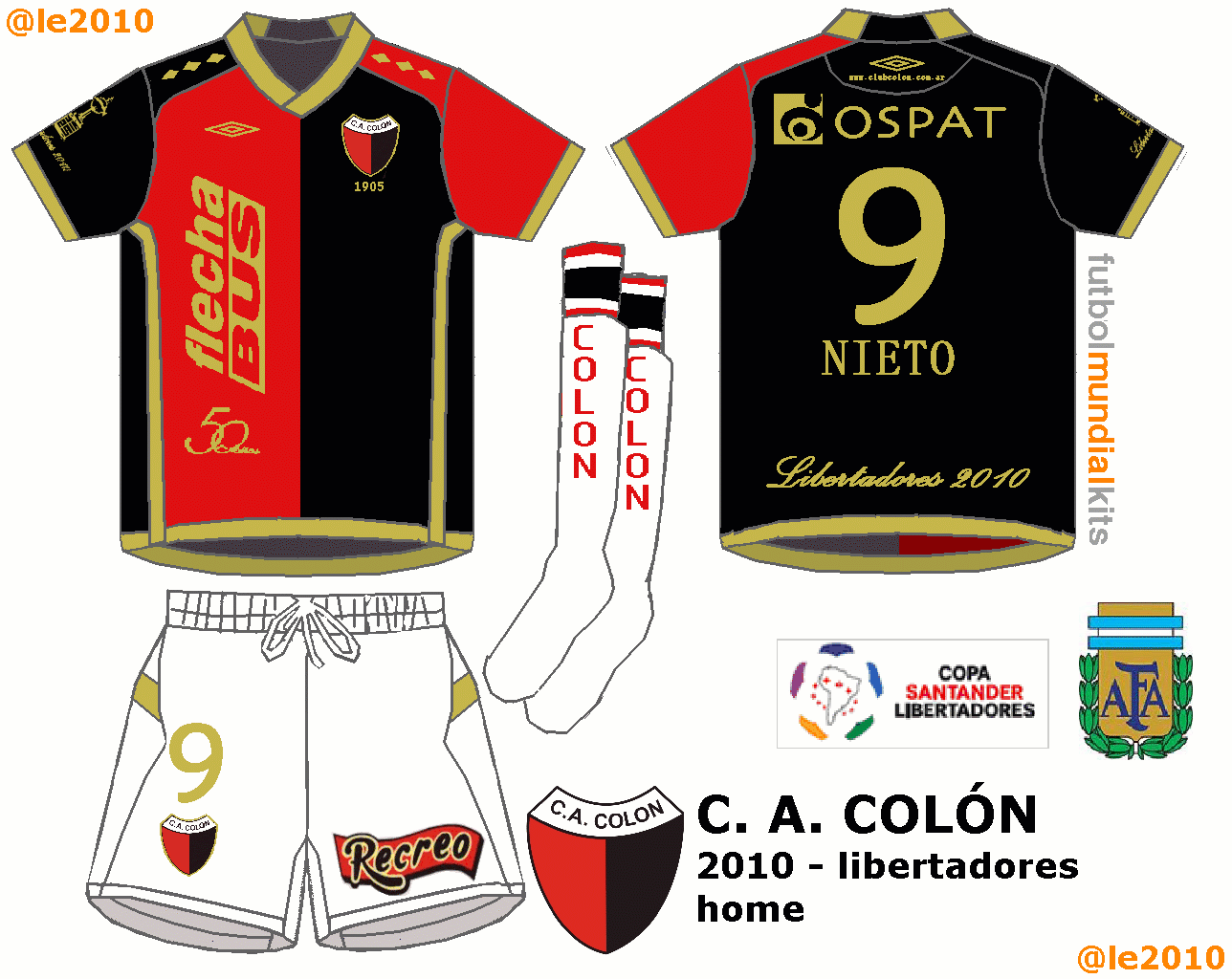 Fútbol Mundial Kits - Uruguay: C. A. Colón - 2010 (libertadores)