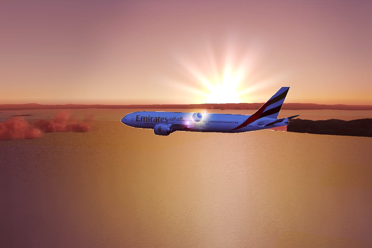 FRSimscreens: [FS9] Emirates 777-300 at the sunset