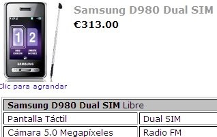 Samsung D980 de venta en España | Móviles Dual SIM