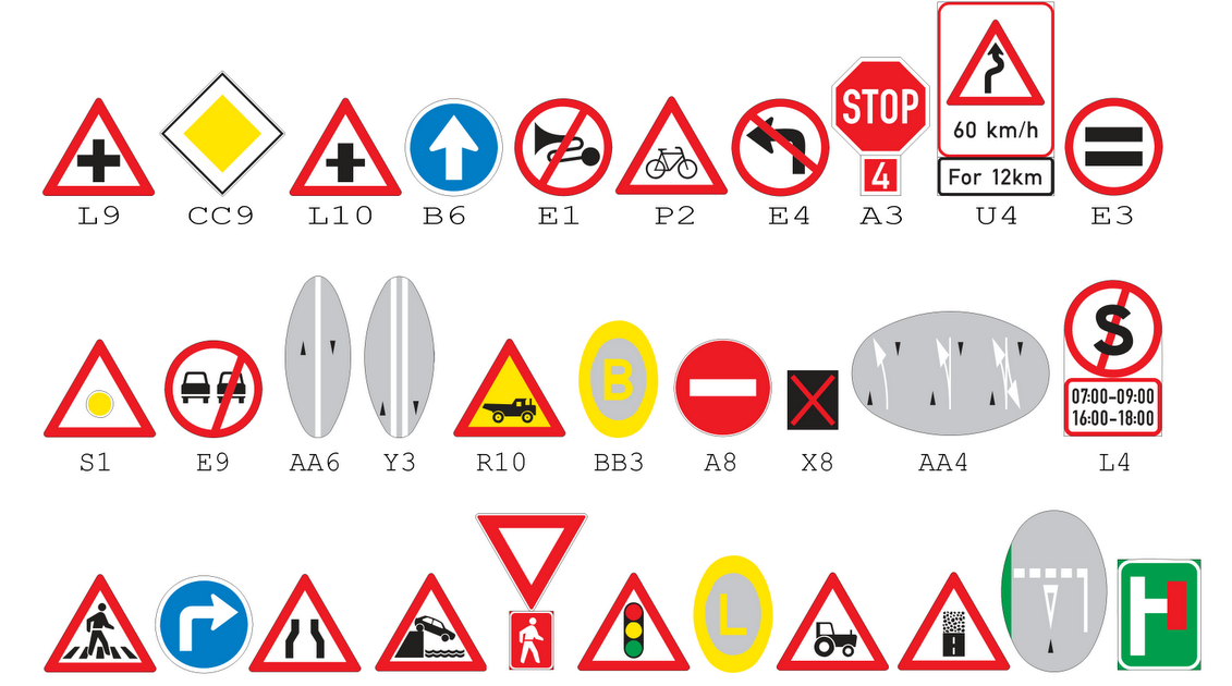Example K53 learner's test with answers: road signs for example test