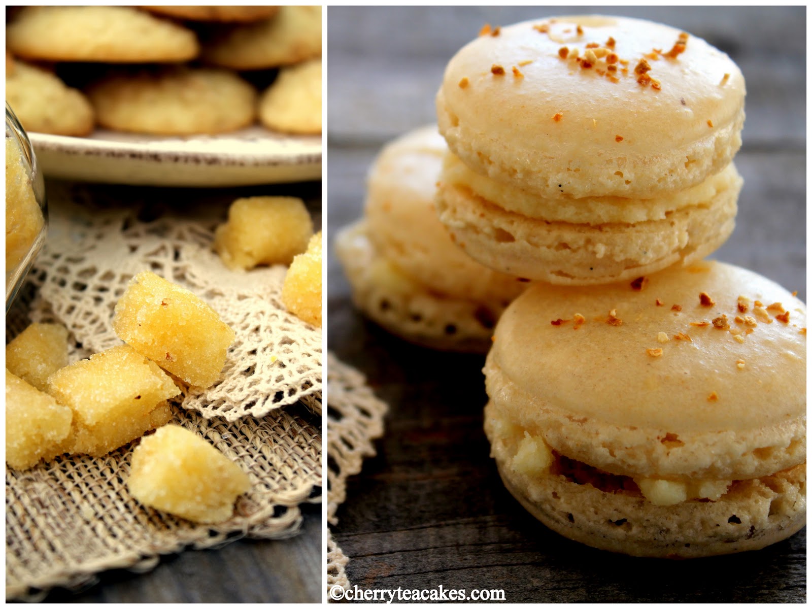 Cherry Tea Cakes: Ginger Macarons with Orange Sugar Buttercream