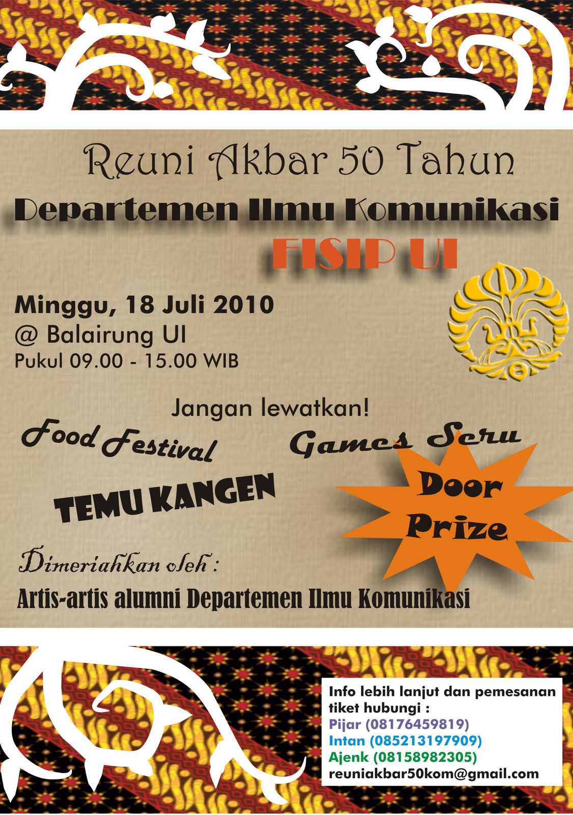Reuni Akbar Departemen Ilmu Komunikasi FISIP UI: Poster dan Undangan ...