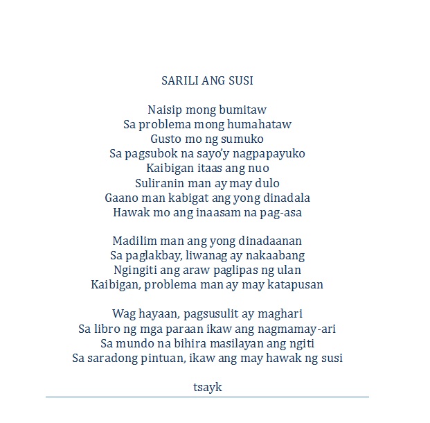 sulat at tula: Sarili Ang Susi