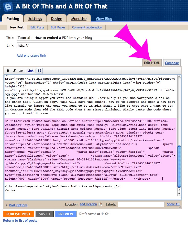 jojoebi designs: Tutorial - How to embed a PDF into your blog