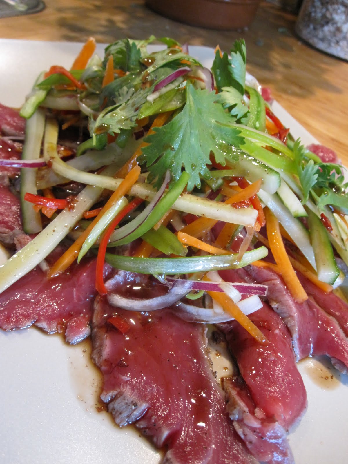 Food Devil: Day 9: Seared Beef Sashimi with a Gyoza sauce