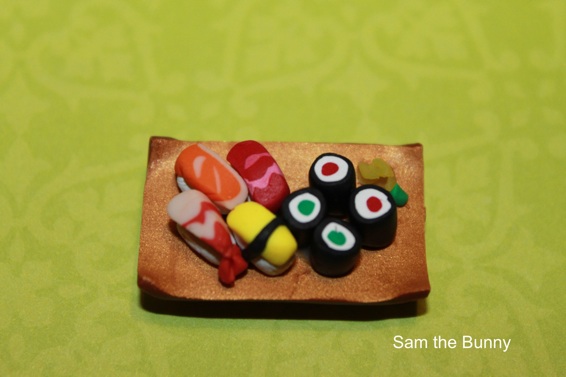 Sam the Bunny and Friends: Polymer clay sushi magnet