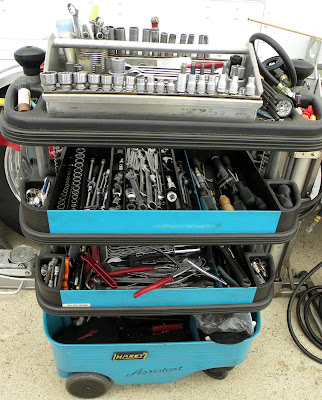 Just A Car Guy: Tool boxes among the trailers in the paddock at Speedfest
