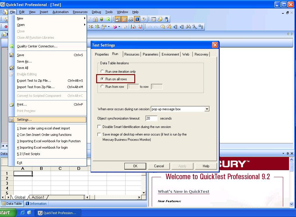 Quick Test Professional Tutorials: DataTable Iterations in QTP 9.2