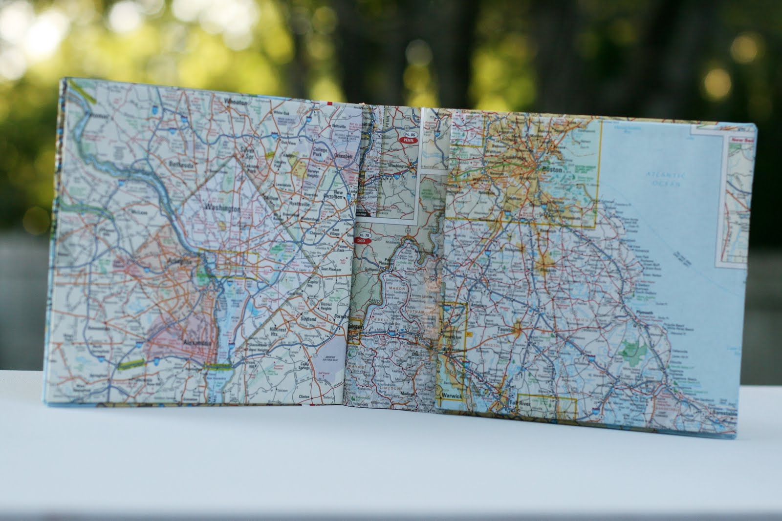 Bind-It-All: Coverall + old map + Modge Podge = Vacation Album!