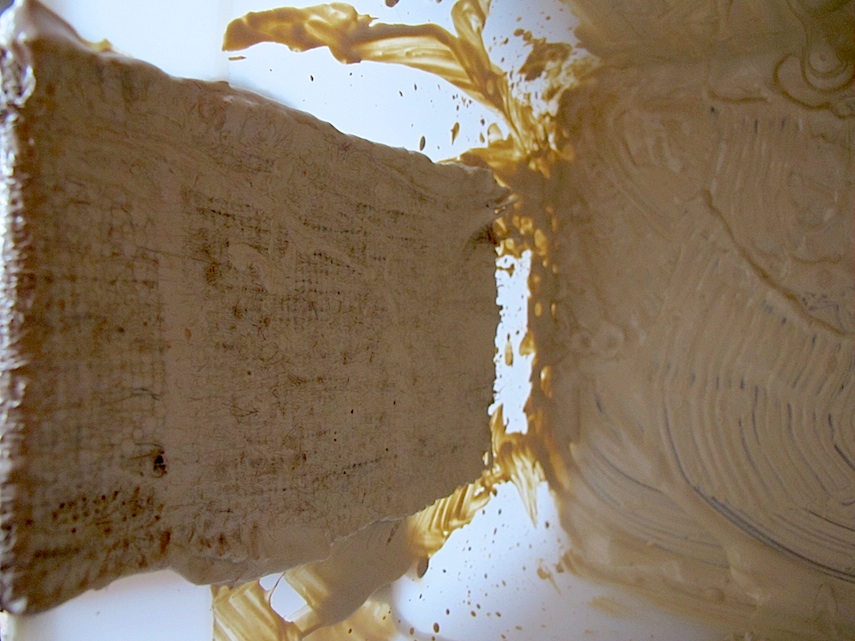 low fired: fabric soaked in slip