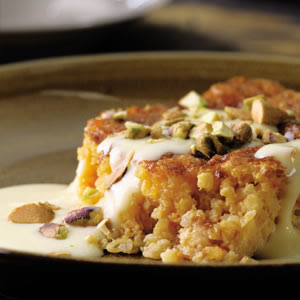 Apricot-Bulgur Pudding Cake with Custard Sauce | Arabic Food Recipes