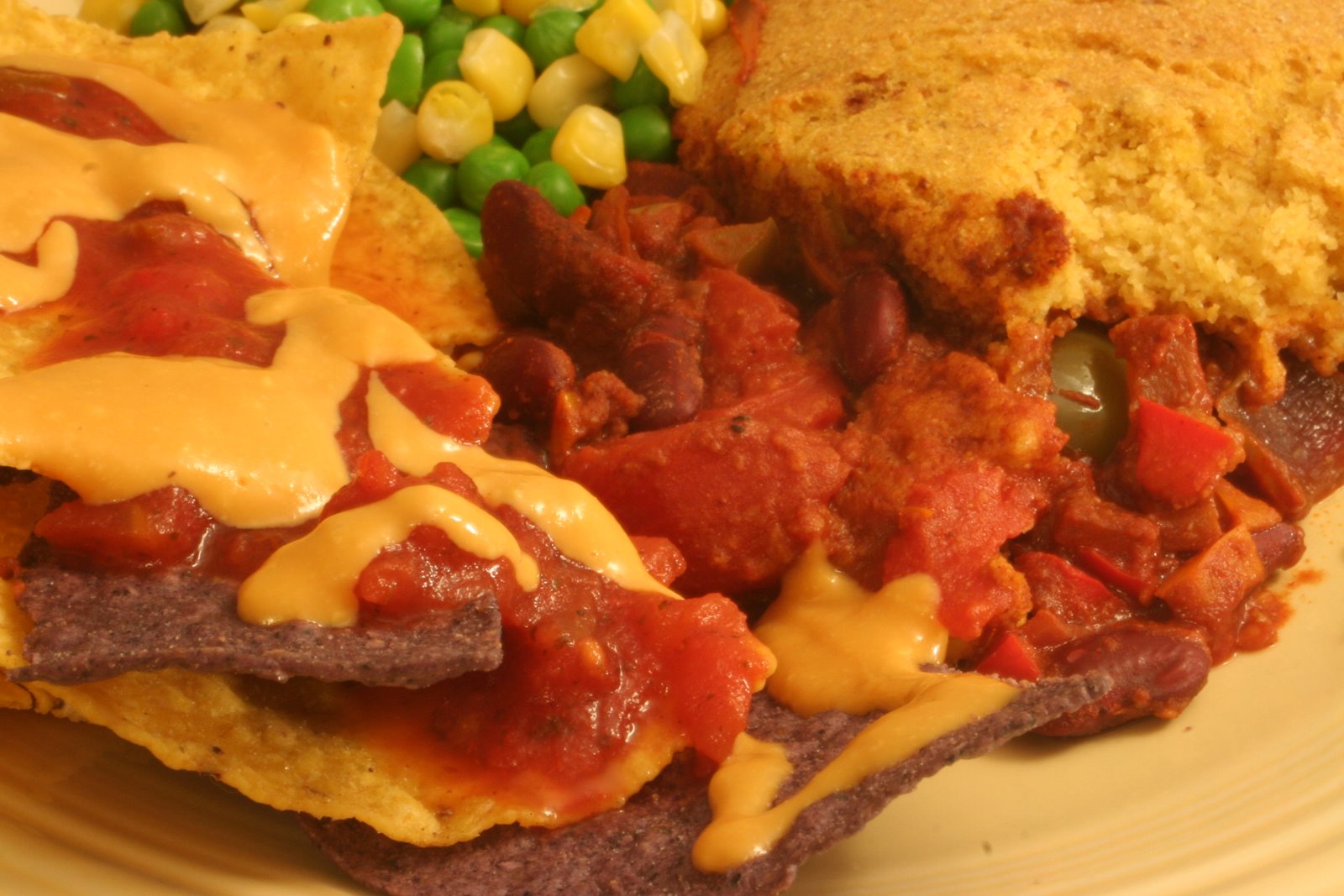 V e g a n D a d: Cornbread Chili, and Tortilla Chips with Nacho Sauce
