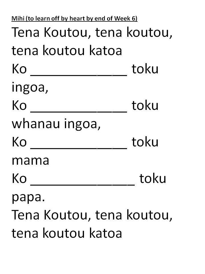 Mr L's Awesome Class: Mihi to learn by Friday end of Week 6 Term 2