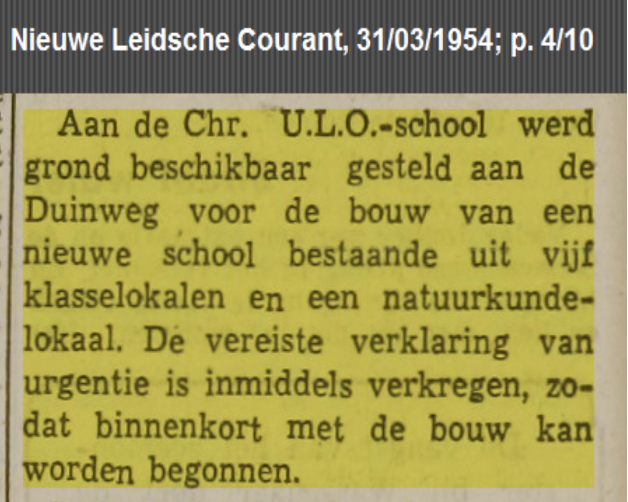 Noordwijkse Huizen: Mulo-school Duinweg Aanbesteding