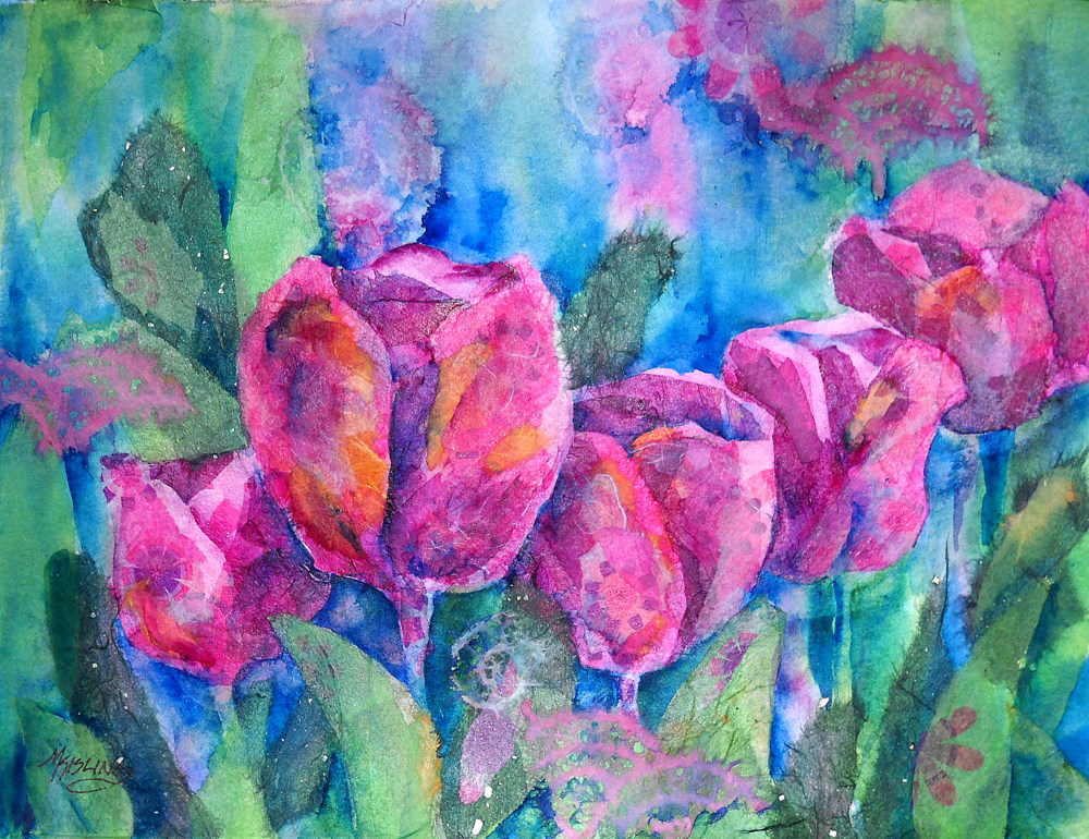 Martha Kisling Art With Heart : TULIPS - Watercolor Collage - 11x15