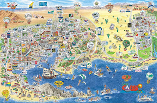 CABO MAP CARTOON LOS CABOS B.C.S. MEXICO