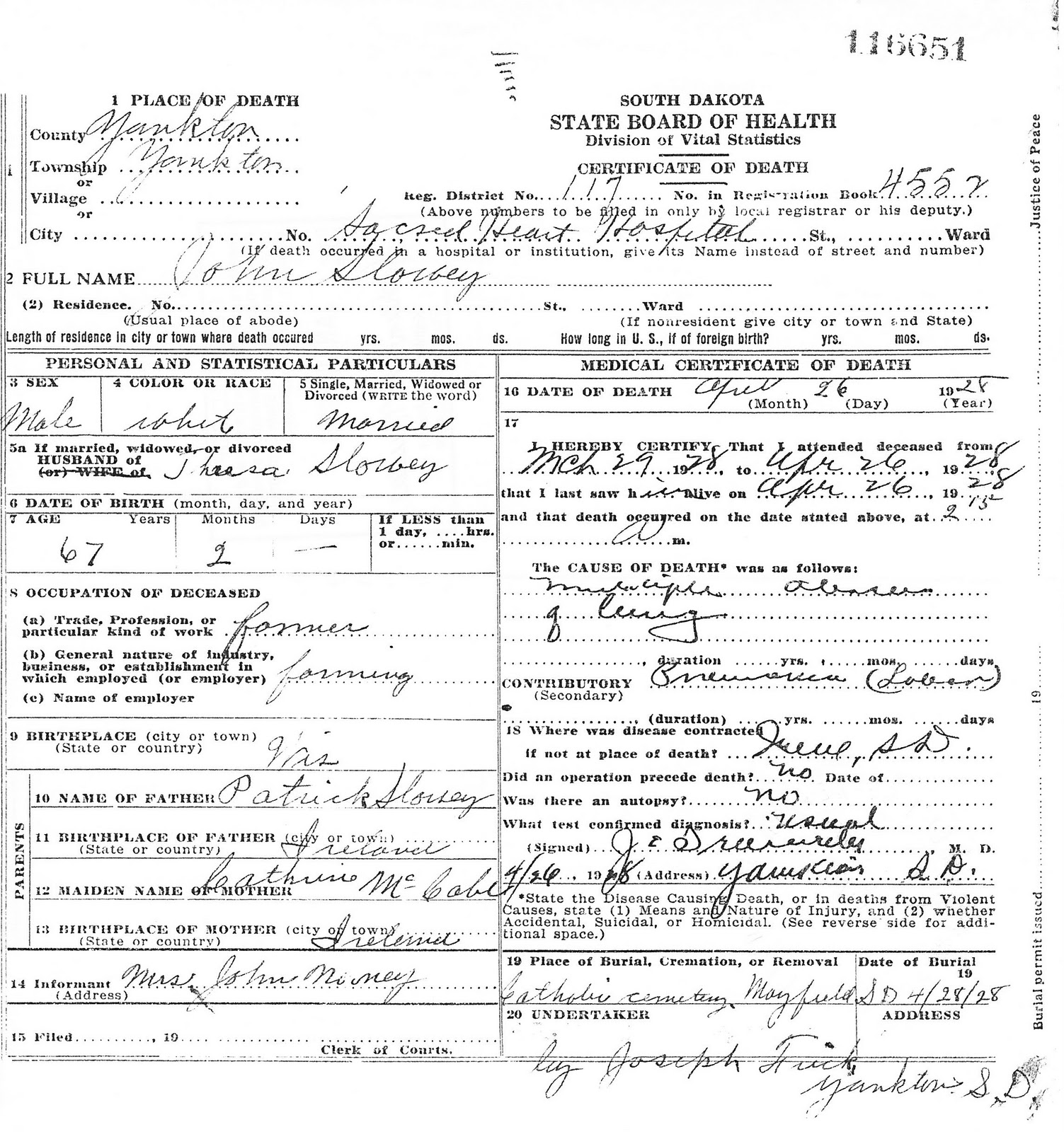 Are My Roots Showing?: John Charles Slowey - Wisconsin to South Dakota