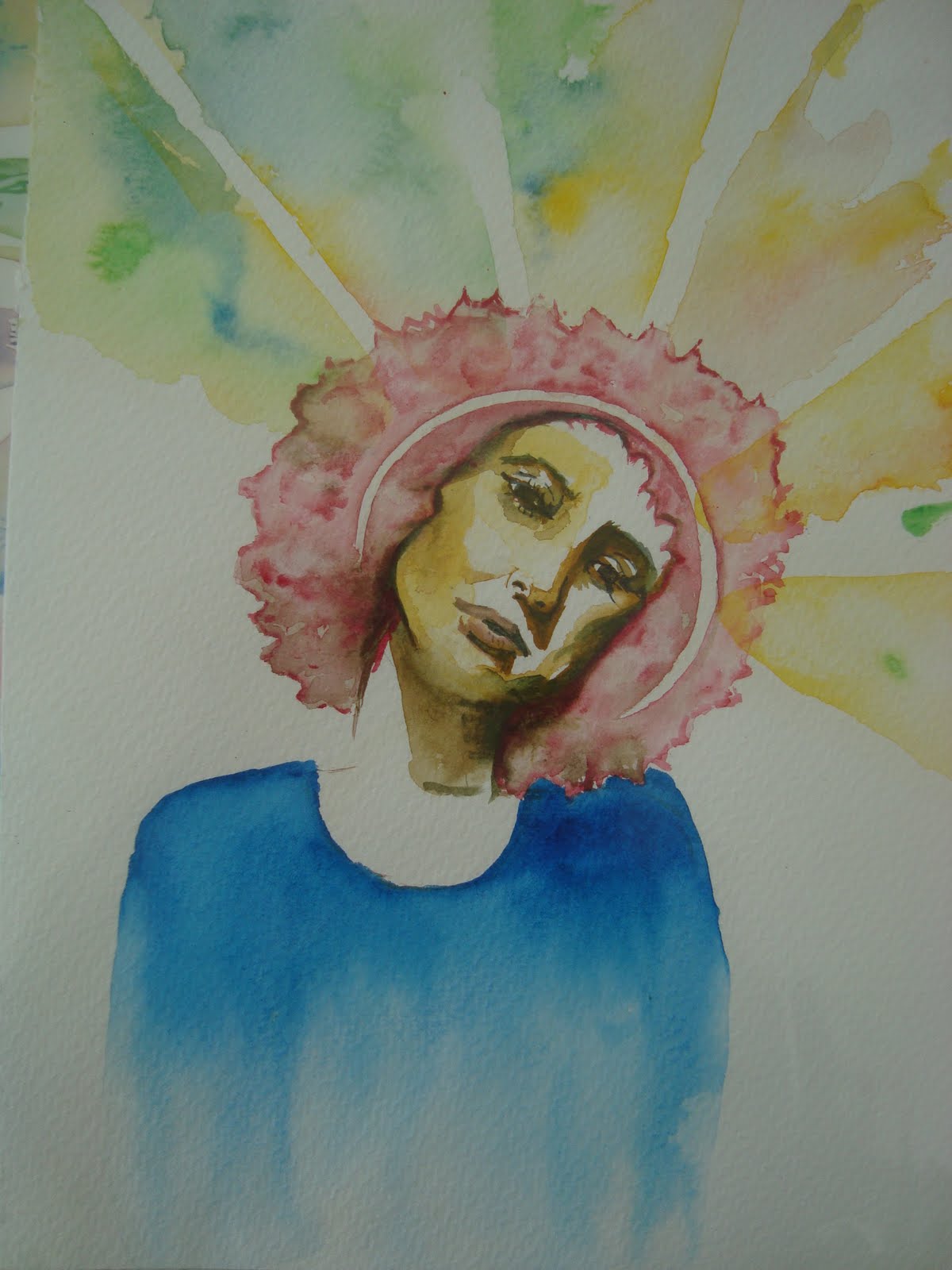 Colours and Shapes: Girl with aureole: watercolour,'10