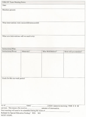 RTI Teachers' Quick Reference Guide: Sample Documentation Sheets