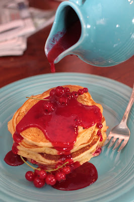 Under the High Chair: Cornmeal Red Currant Pancakes with Red Currant Syrup
