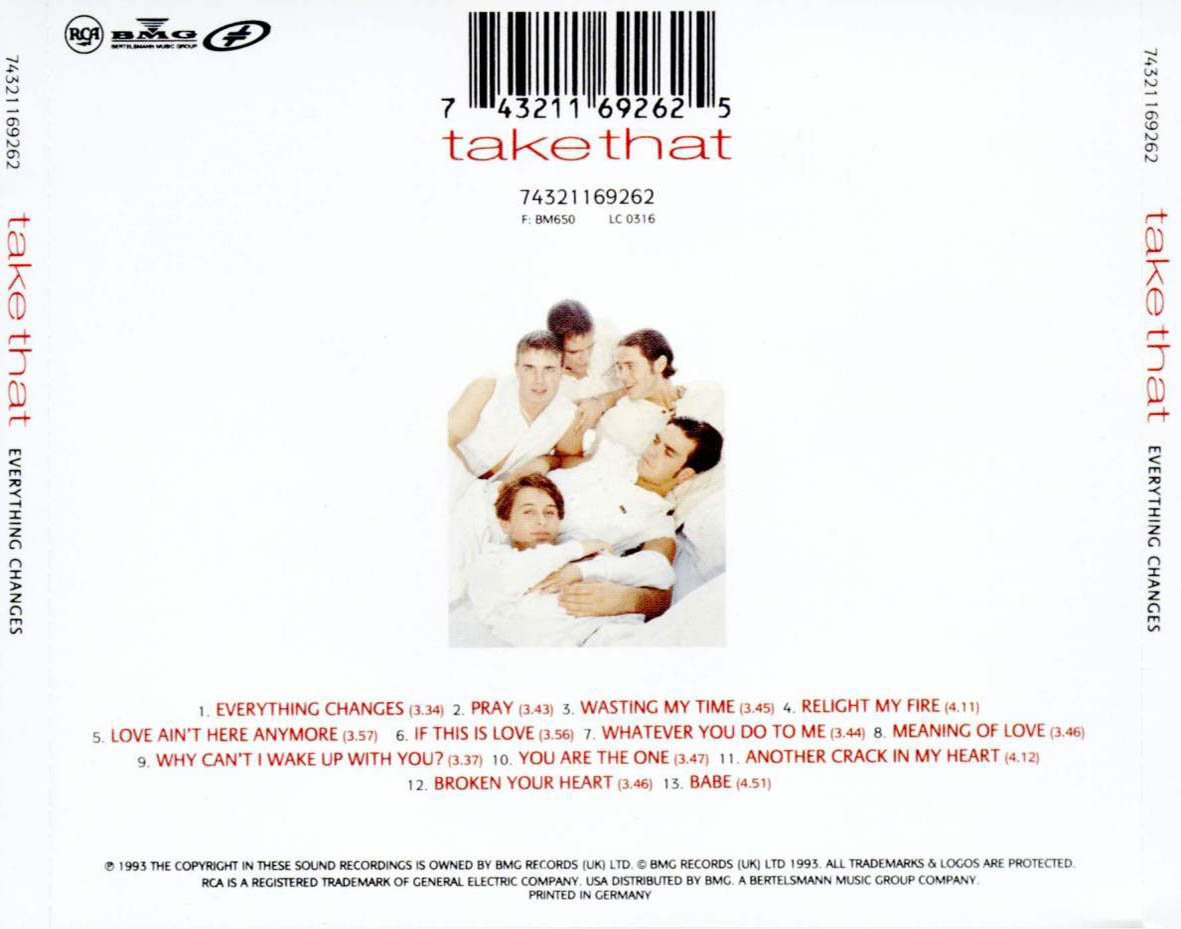 CARATULAS DE CD DE MUSICA: Take That Everything Changes (1993)