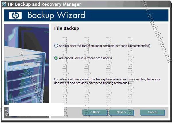 Sistemler: HP Backup and Recovery Manager - Dosya Backup Alma
