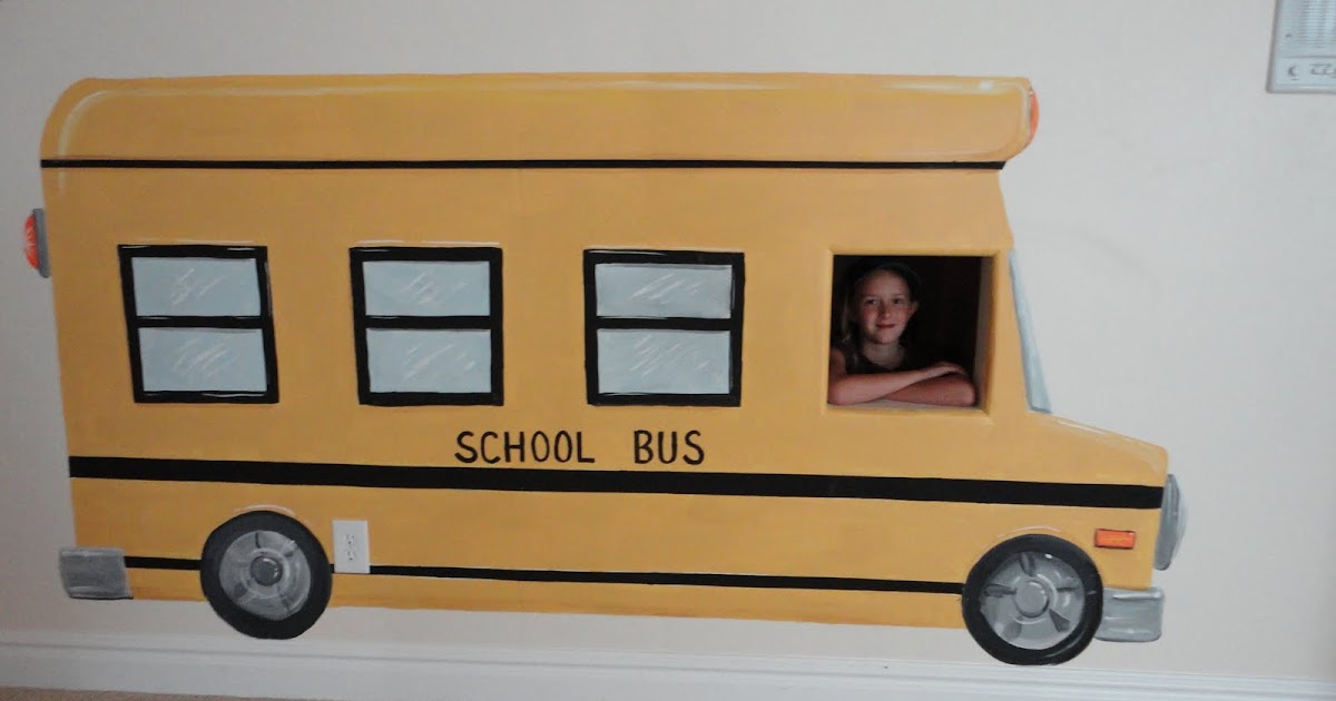Bawden Fine Murals: School house and school bus play area mural