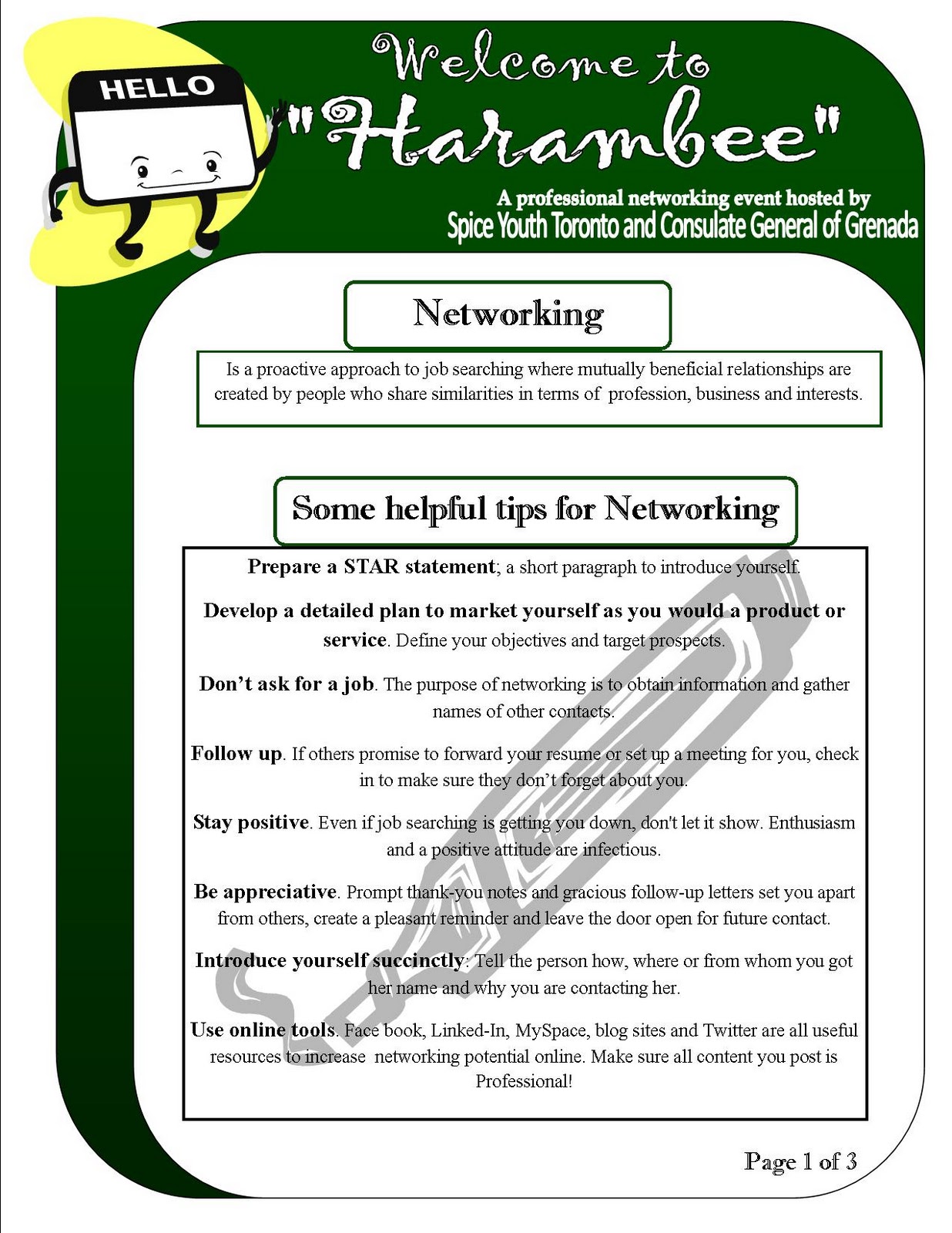 Spice Youth Toronto: Harambee Tip Sheets