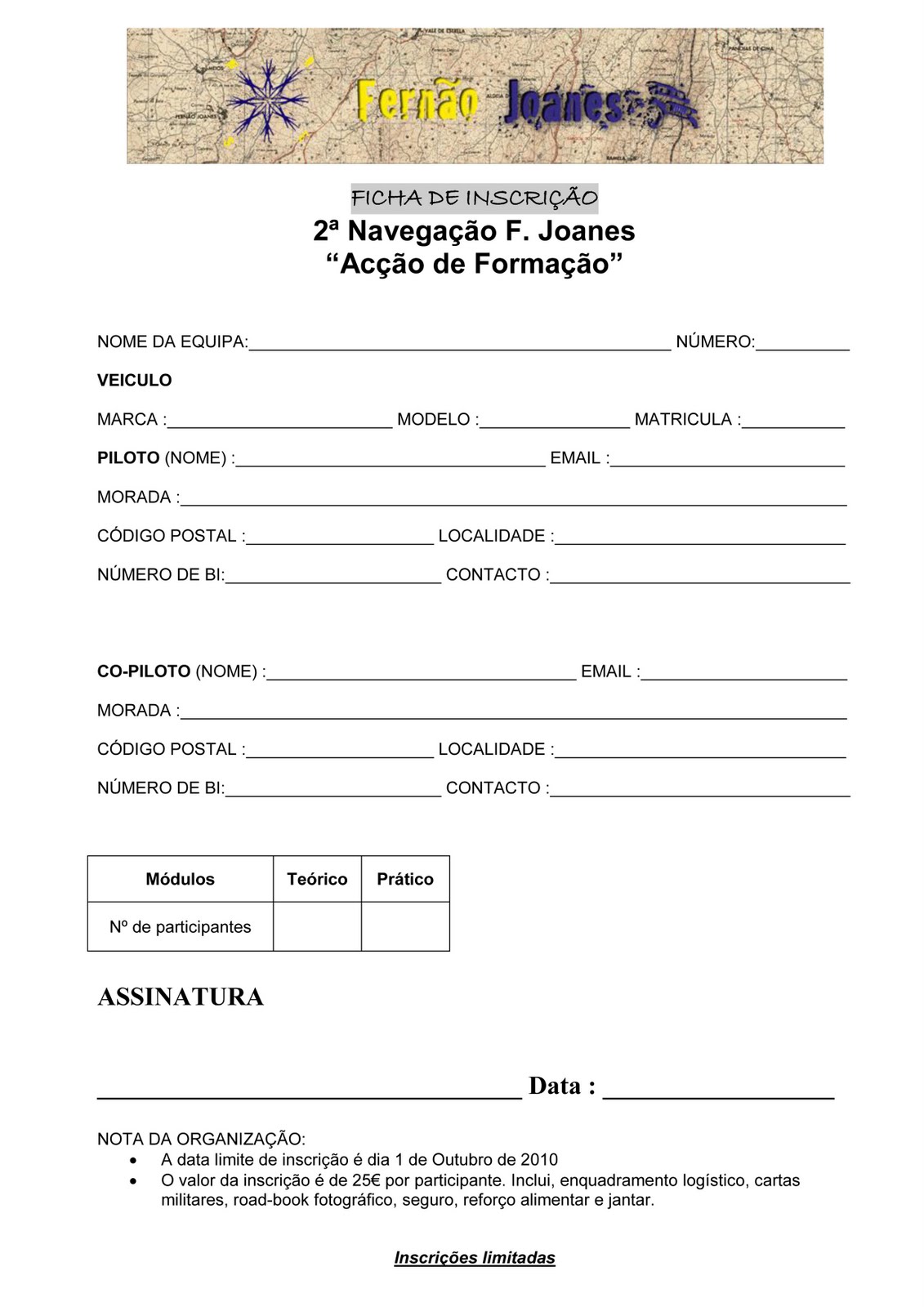 Fernão Joanes TT: Ficha de Inscrição