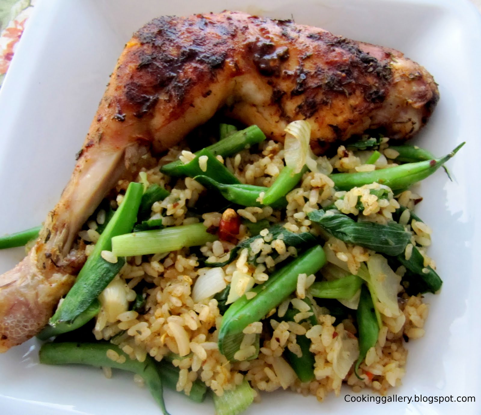 Baked Chicken with Thyme and Green Bean Rice | Cooking Gallery