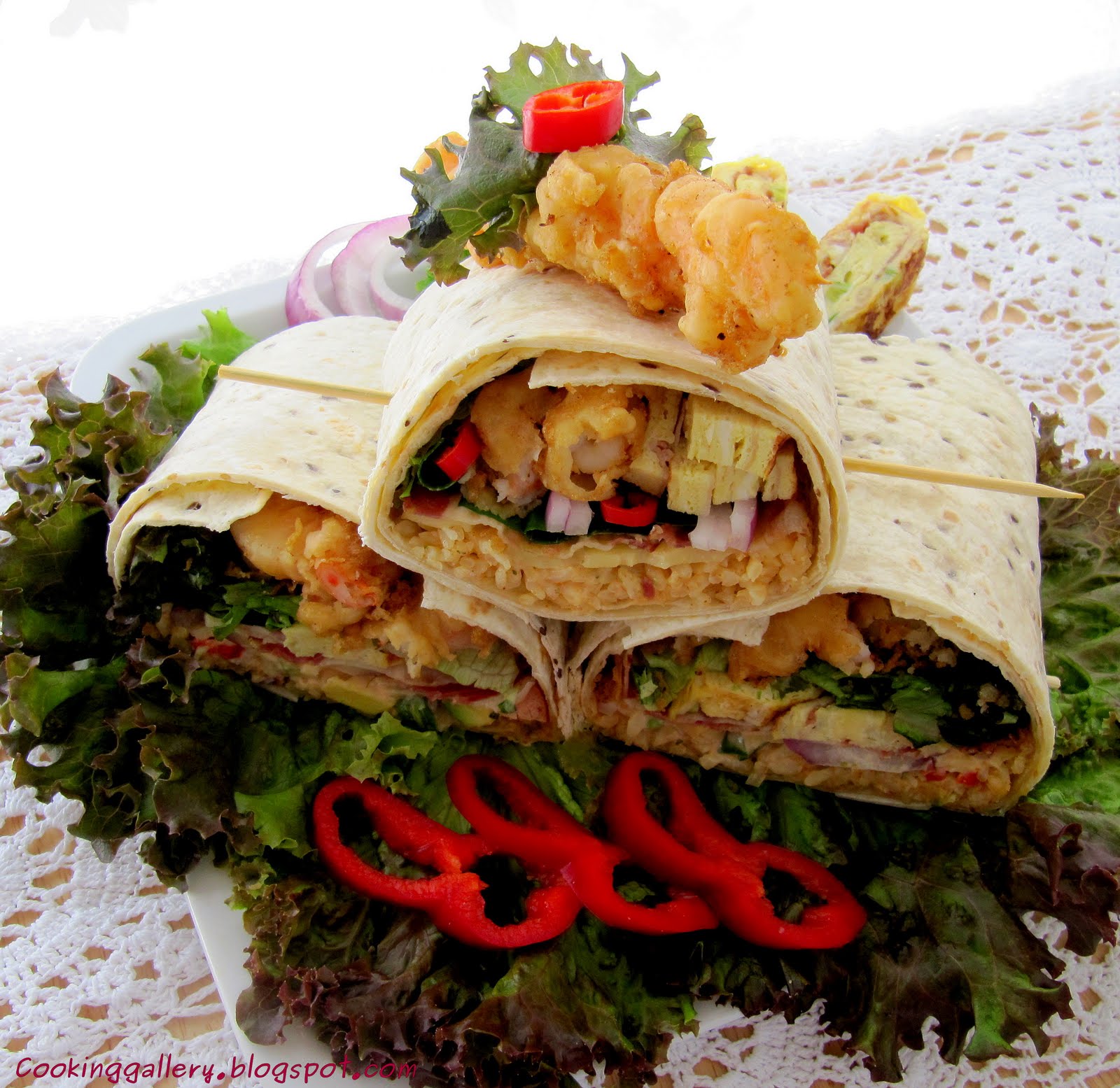 Giant Prawn Tempura Wraps with Spicy Yoghurt Dressing | Cooking Gallery