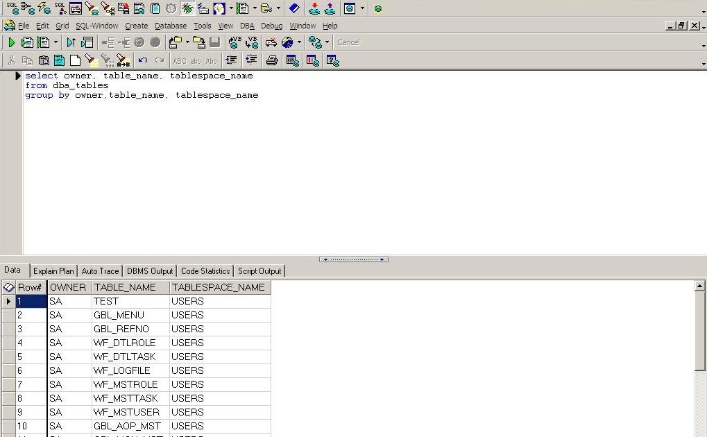 Life without a line of syntax....: Oracle 10g: Show All Tables Command