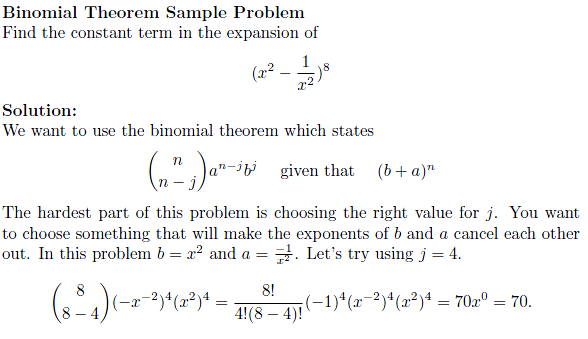 BYU Math Lab: Sample Binomial Theorem