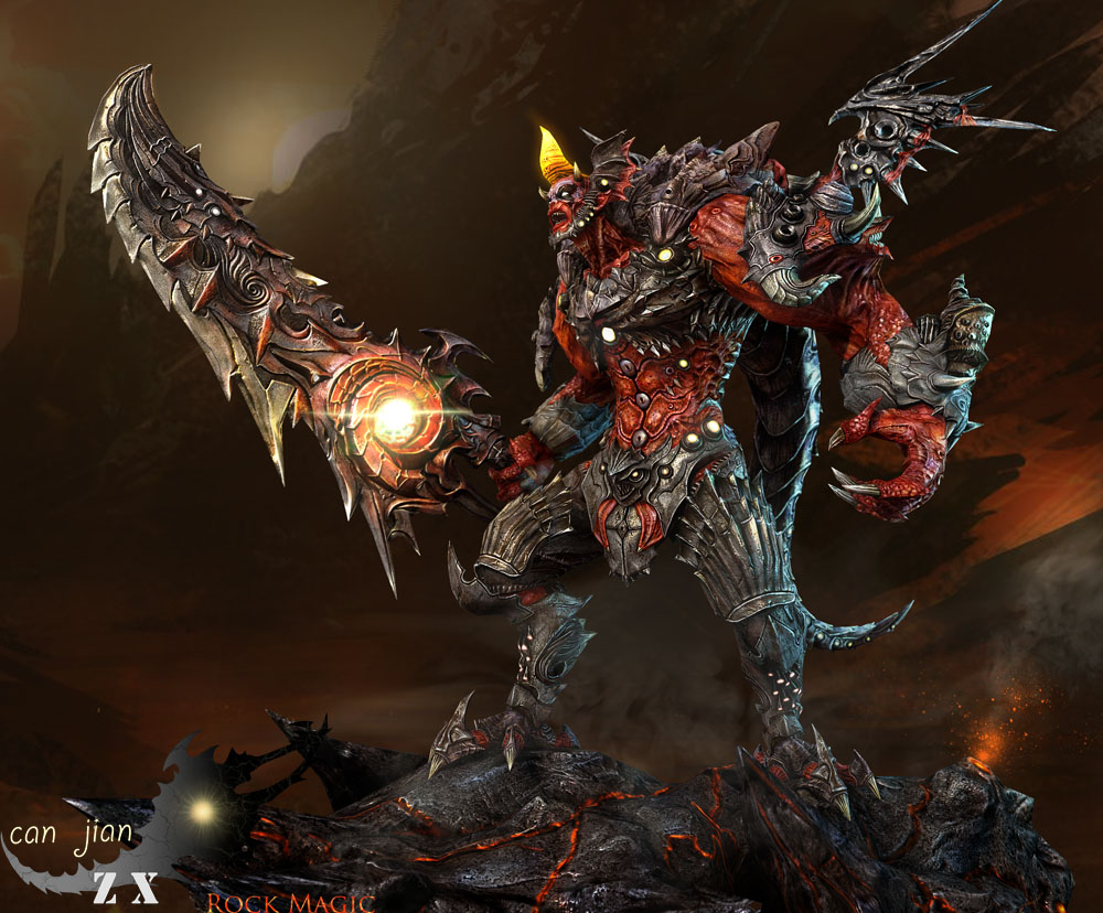 ZhangXiao's Rock Magic demon | Creature design, Balrog, Demon