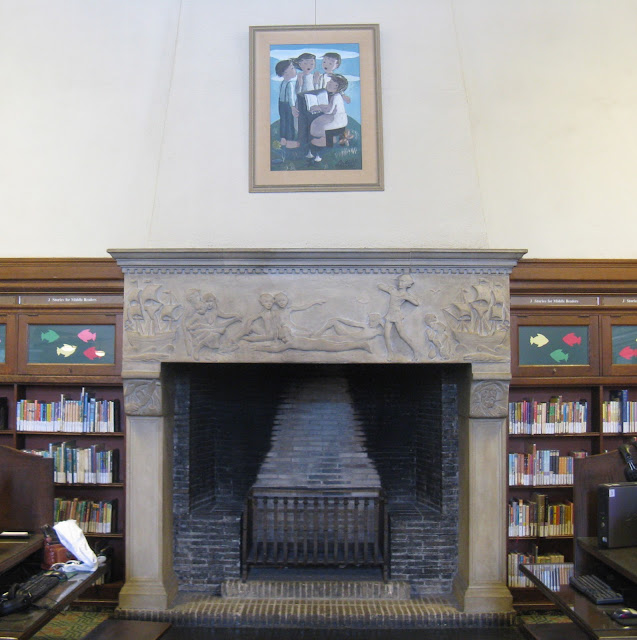 the sky is big in pasadena: library fireplace